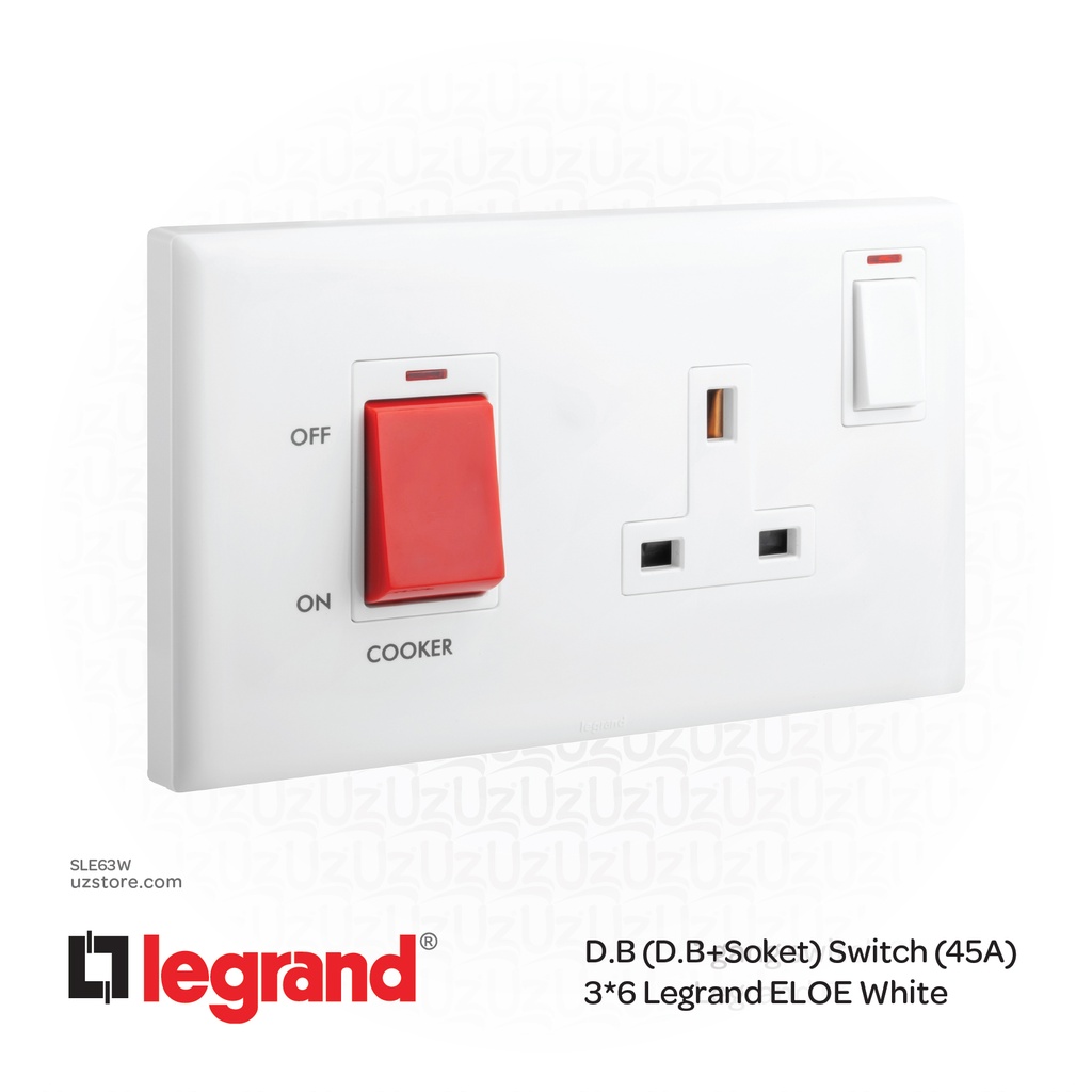 D.B (D.B+Soket) Switch (45A) 3*6 Legrand ELOE White | UZ Store